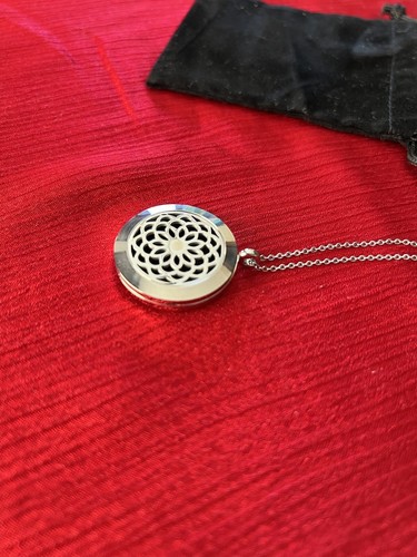 Essential Oil Pendant Diffuser Necklace Round Silver Metal w One Black ...