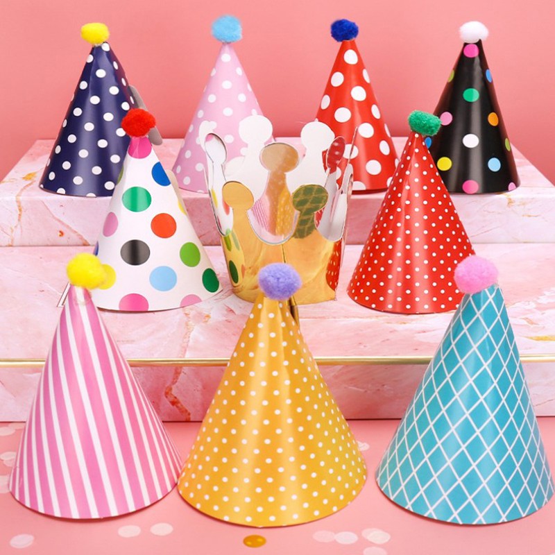 11pcs Cute Birthday Hat Party Cone Hats Cap With Pom Birthday Event ...