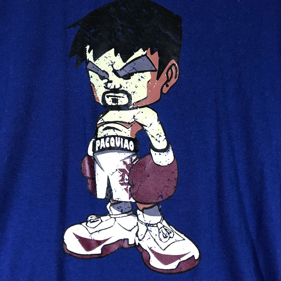 MANNY PACQUIAO Living Legend Caricature SHIRT L Blue YALEX Gold Boxing ...
