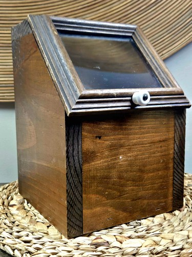 Vintage Apothecary Storage Box Wood Hinged Lid With Glass Top Dry ...