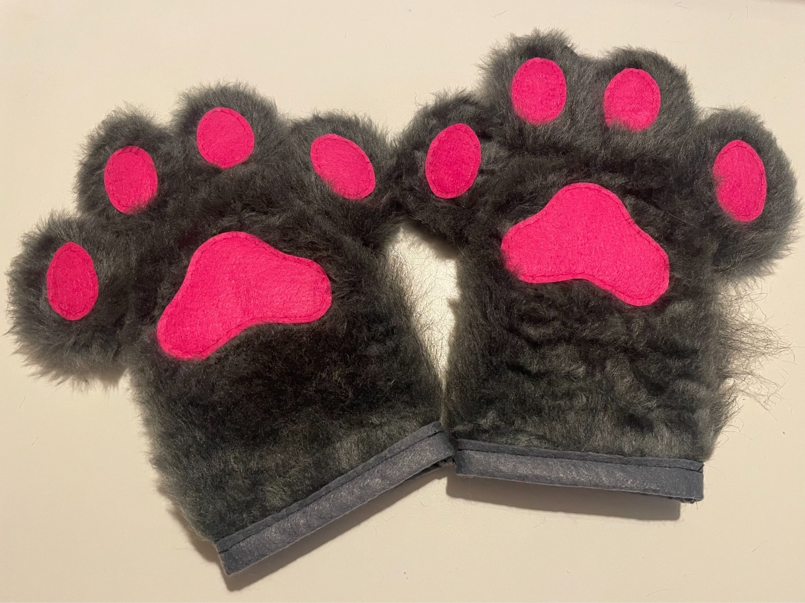 Fursuit Hand Paws Grey Fun Fur and Pink felt paw pads, Animal Costume ...