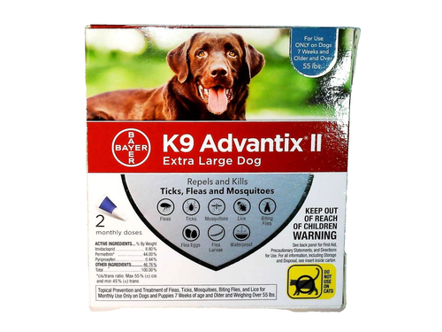 BAYER K9 ADVANTIX II EXTRA LARGE DOGS OVER 55lbs FLEA & TICK TREATMENT ...