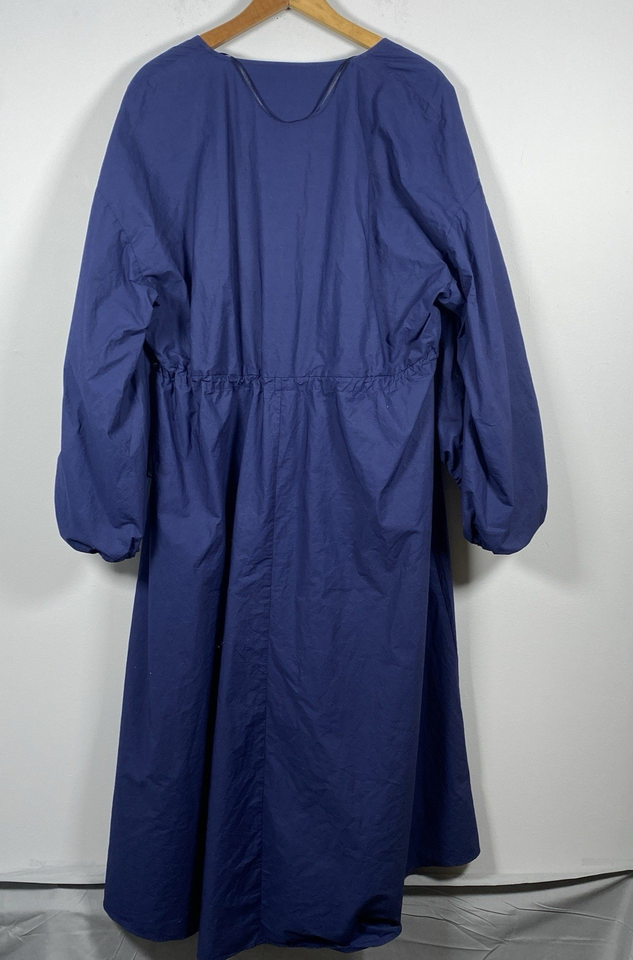 Zara Drawstring Poplin Dress Voluminous Sleeve Women's Size L Midi Navy Blue | eBay UK