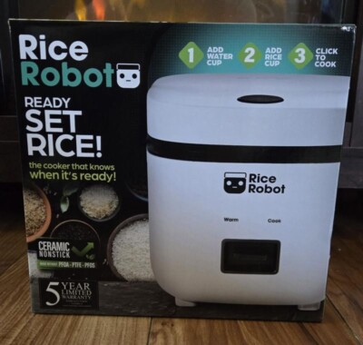 Rice Robot 4 Cup White Space Saving Rice Cooker with Ceramic Nonstick ...