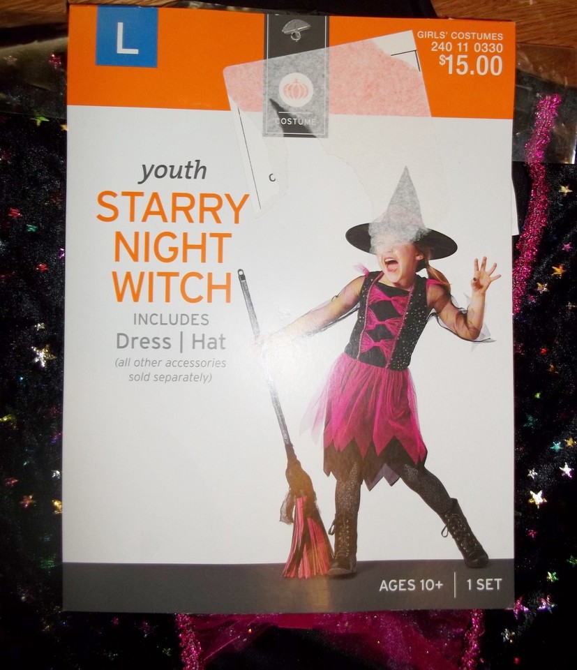 NEW YOUTH STARRY NIGHT WITCH COSTUME HALLOWEEN DRESS HAT GIRLS LARGE ...