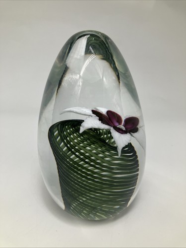 Vandermark DIWV? Signed Egg Shaped Paperweight Purple White Flower | eBay