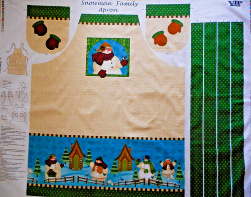 Christmas Fabric Panel Snowman Family Full Apron 2 Pockets Cotton VIP ...