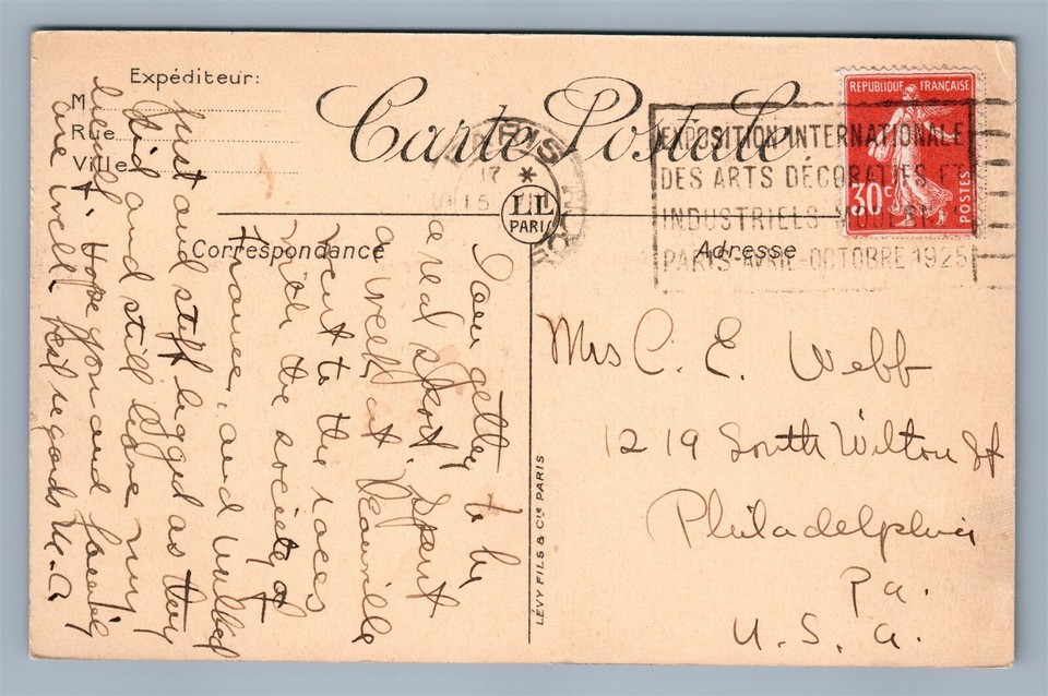 FRANCE PARIS ANTIQUE POSTCARD 1925 INT'L EXHIBITION of MODERN ART STAMP ...