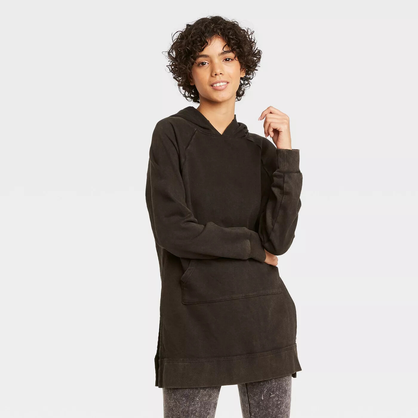 Colsie Women's Black Size Extra Small Lounge Tunic Distressed Hooded ...