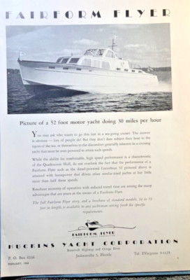 1958 Ad. Fairform Flyer. Huckins Yacht Company. 52' Motor Yacht. | eBay