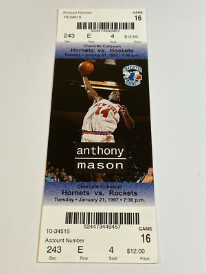 Charlotte Hornets Houston Rockets Ticket Stub #4 1-21-97 Clyde Drexler ...