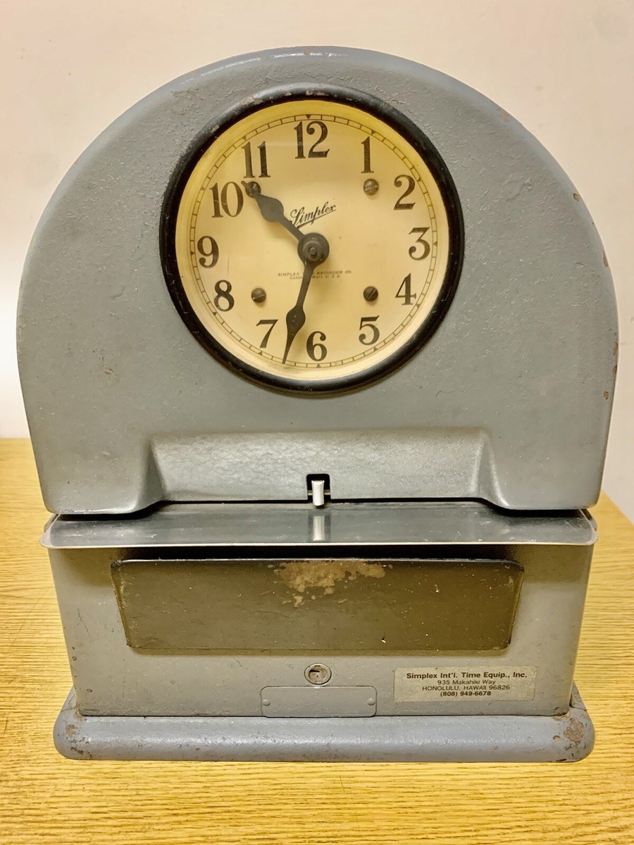 Vintage Simplex Time Clock Punch Card Recorder Electric Time Clock,