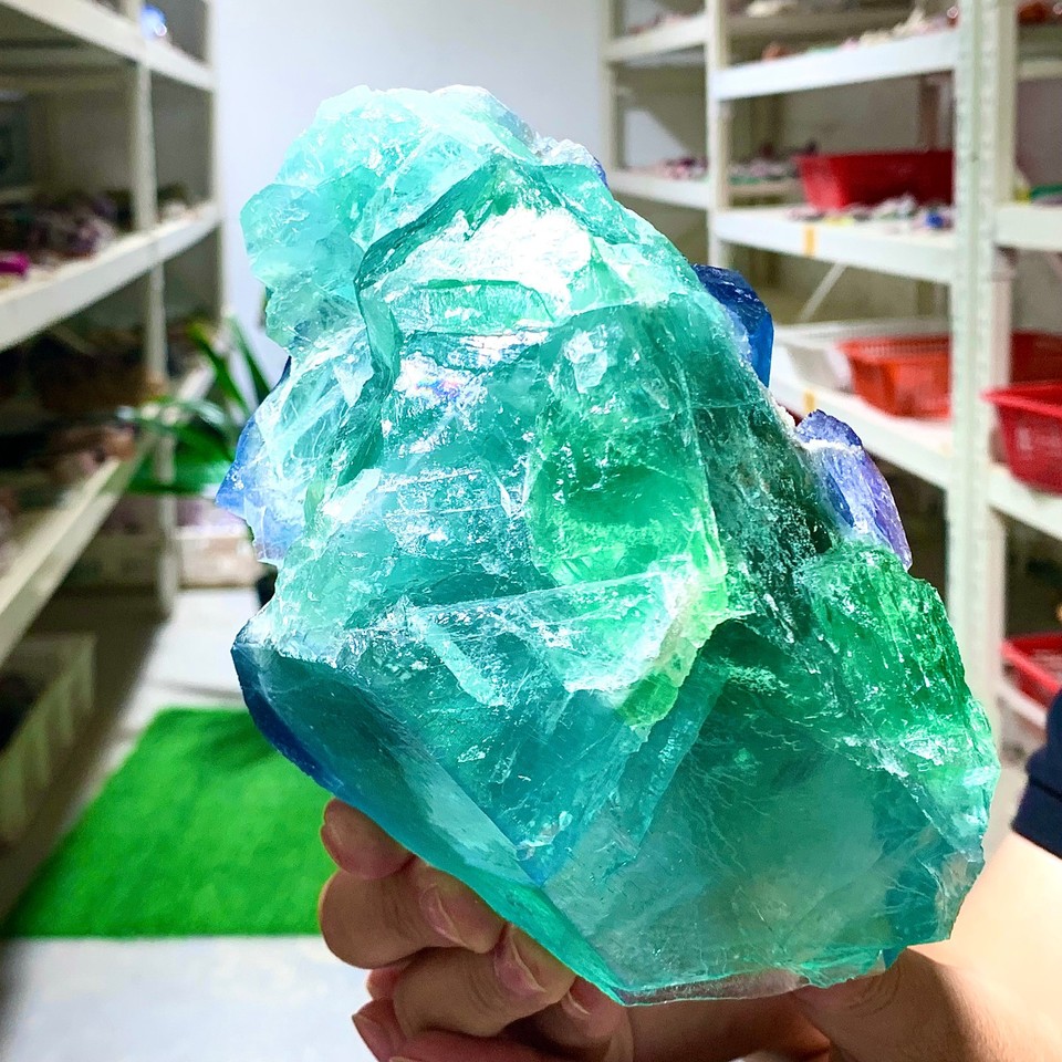 4.49LB Rare natural transparent blue cubic fluorite crystal sample ...