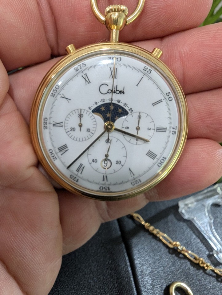 Rare Vintage Colibri Chronograph Moon Phase Pocket Watch Valjoux 7760 ...