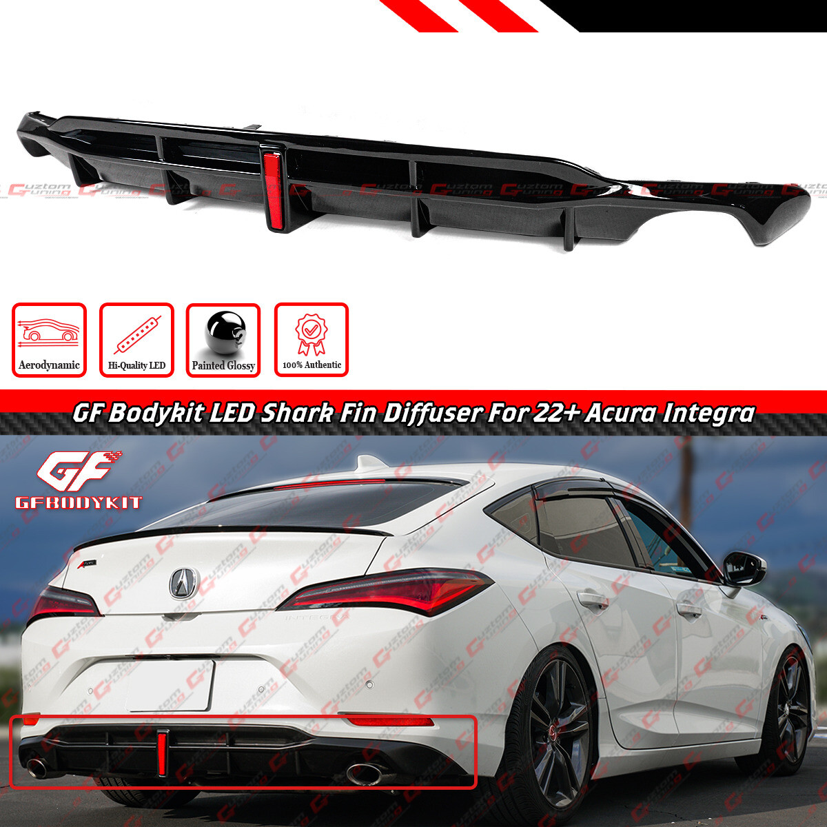 2023-2025 Acura Integra DE4 GF Gloss Black LED Rear Bumper Diffuser ...
