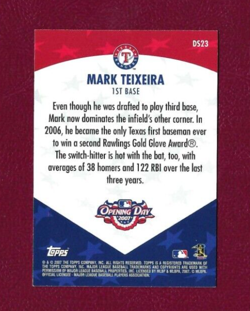 2007 Topps Opening Day Diamond Stars Foil #DS23 Mark Teixeira Texas ...