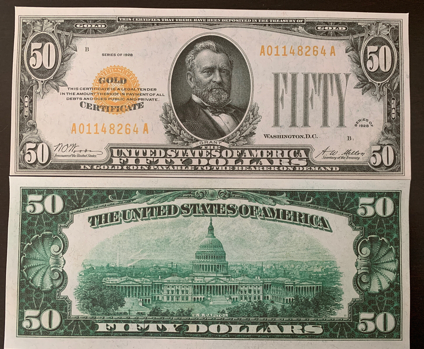 Reproduction USA $50 Bill Gold Cert 1928 Ulysses Grant Currency Copy ...