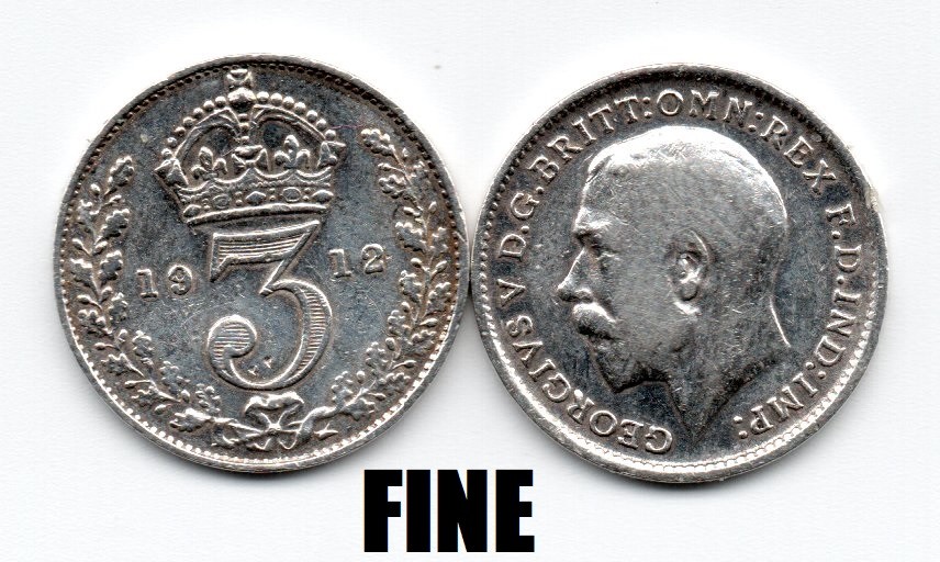 real silver 3d Three Pence coins George 5th threepence 1911- 1922 Grade ...