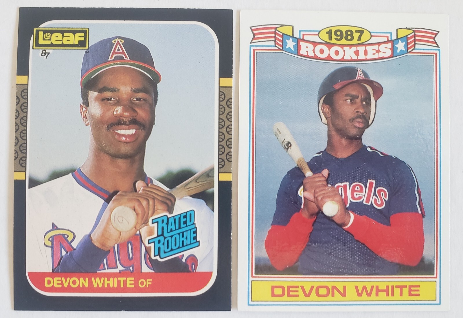 1987 DONRUSS LEAF MLB BASEBALL DEVON WHITE #38 ROOKIE CARD + 1988 TOPPS ...