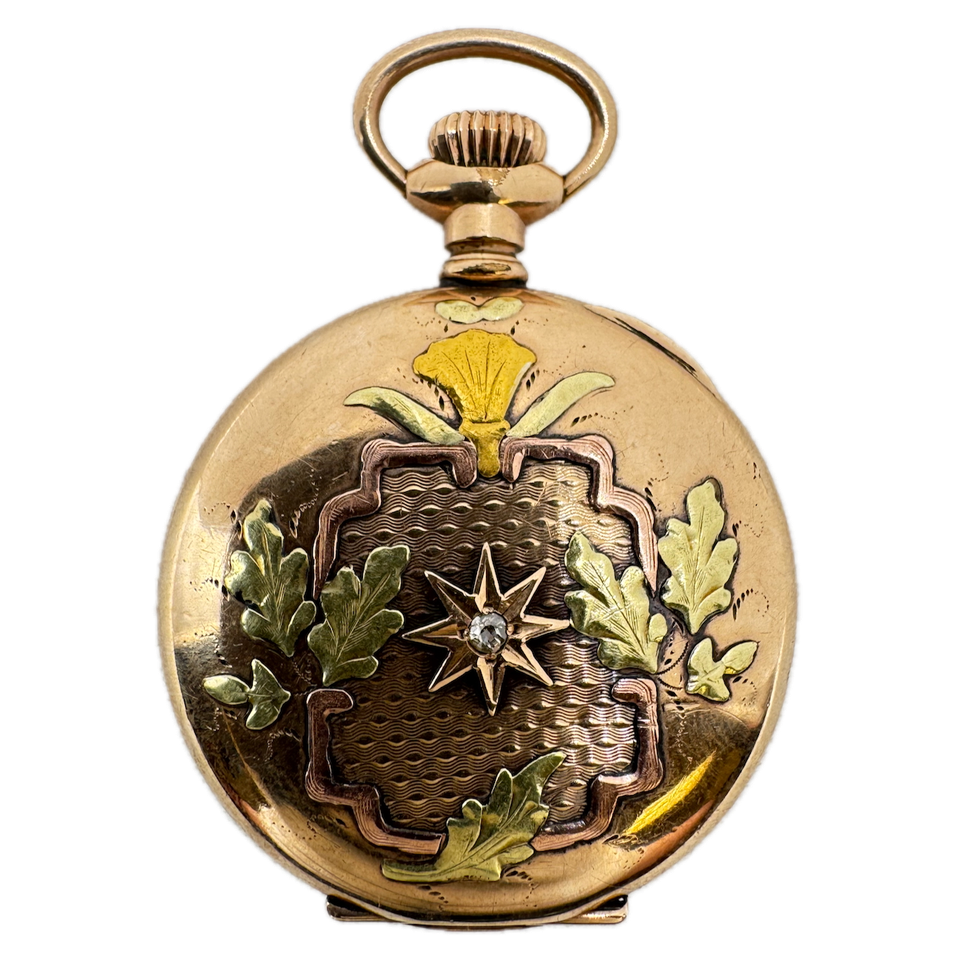 Antique 0 Size Wadsworth Tricolor w Diamond Pocket Watch Case Gold ...