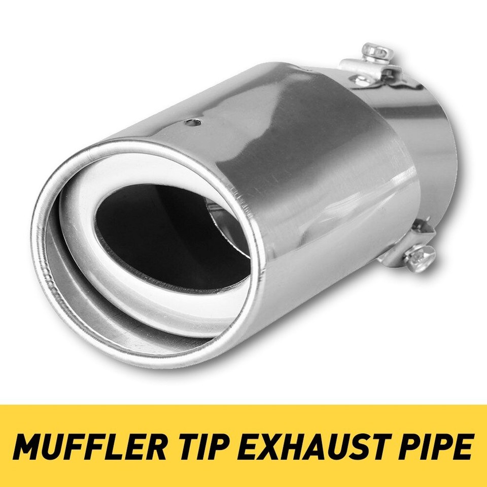 1x Car Universal Silver Stainless Steel Rear Exhaust Pipe Tail Muffler ...