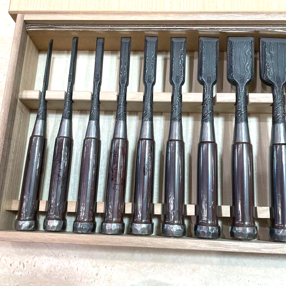Tasai Damascus Straight Grain Mokume Japanese Bench Chisels Oire Nomi ...