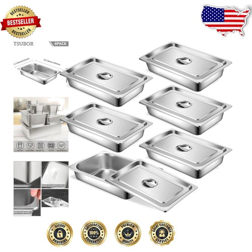 Non-Stick Stainless Steel Buffet Pans with Lids - 6-Piece Set, 8.3 ...