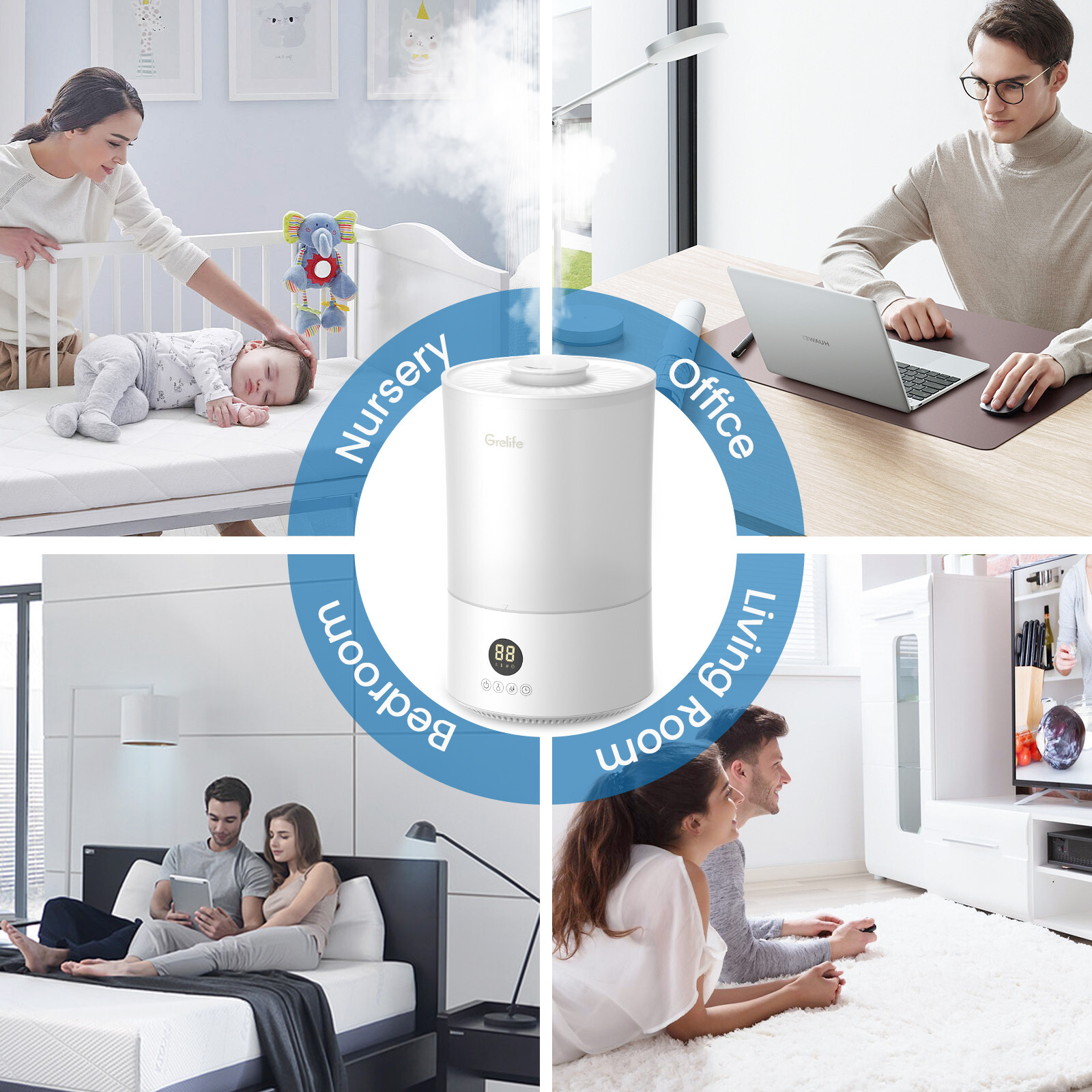 Ultrasonic Humidifiers For Bedroom Large Room Office Cool Mist Air ...