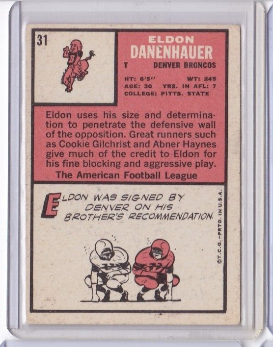 1966 TOPPS FOOTBALL #31 ELDON DANENHAUER BRONCOS IDBB | eBay