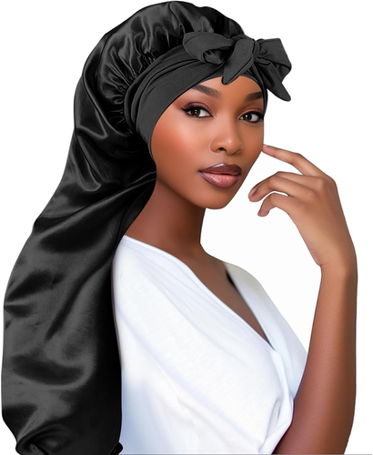Extra Long Satin Bonnet for Women, Adjustable Braid Bonnet with Tie ...