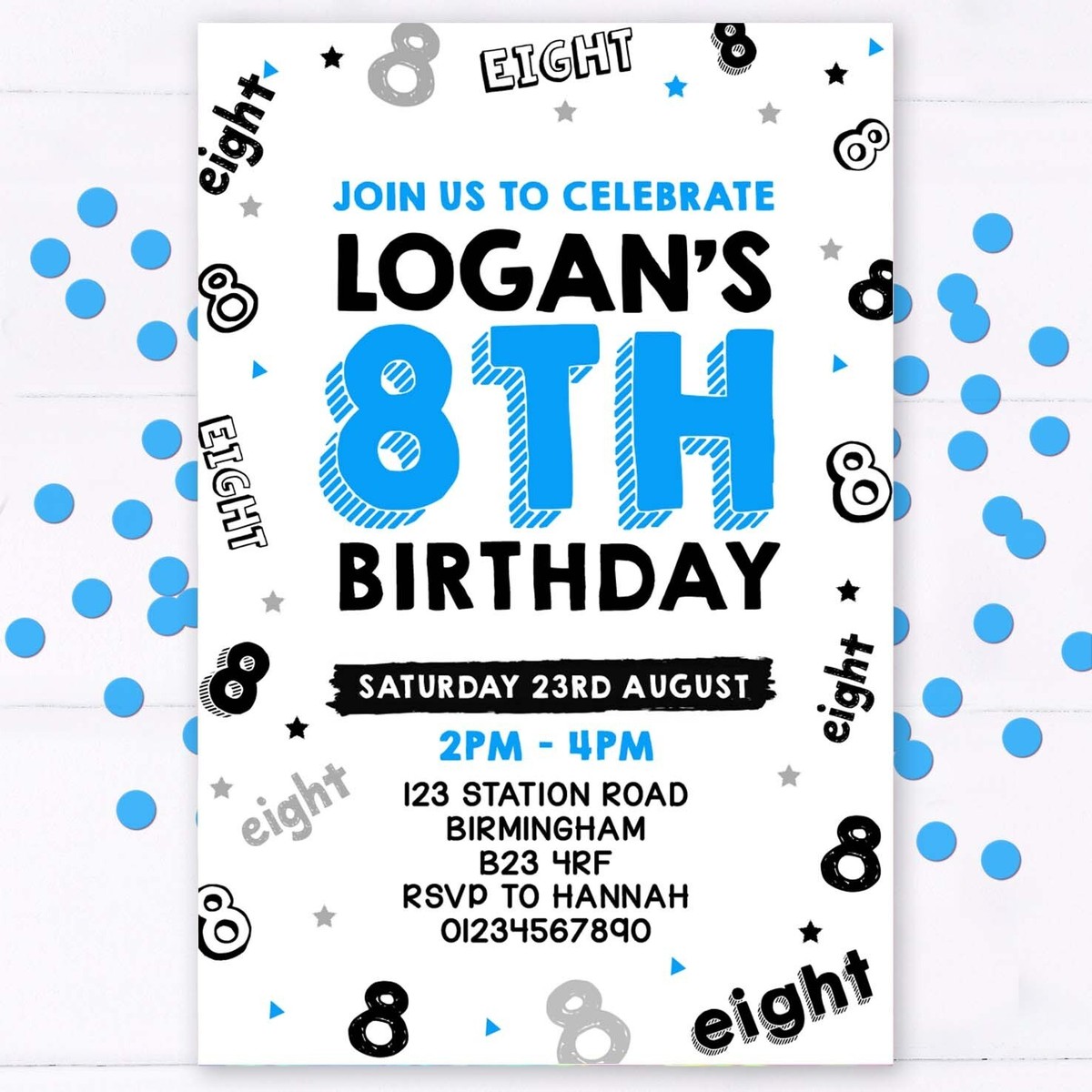 Boys 8th Birthday Invitation All Things Nice Boy 8th Birthday Card