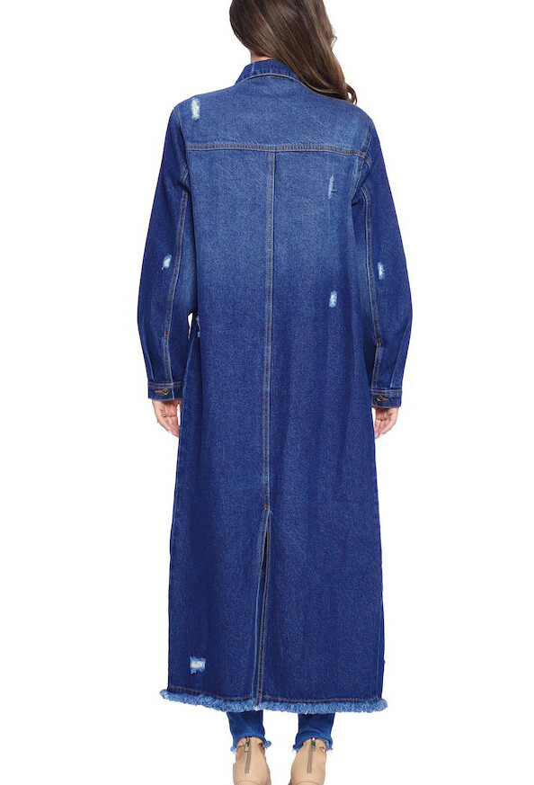 Women's Classic Distressed Cotton Denim Button Up Oversized Long Jean ...