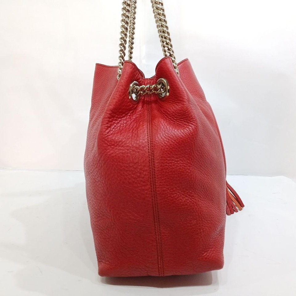Gucci Soho 2way Tote Bag Handbag Leather Chain Handle Vermilion Red ...