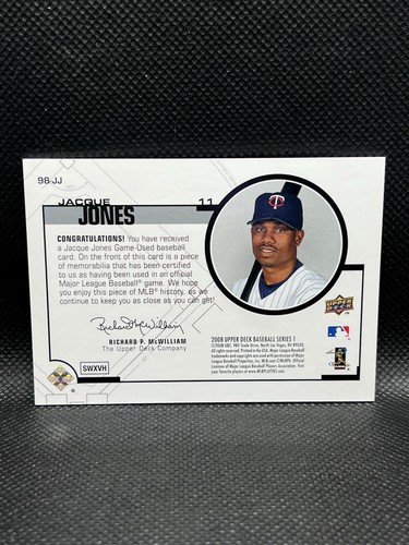2008 Upper Deck Jacque Jones GAME-USED JERSEY PATCH RELIC #98-JJ ...