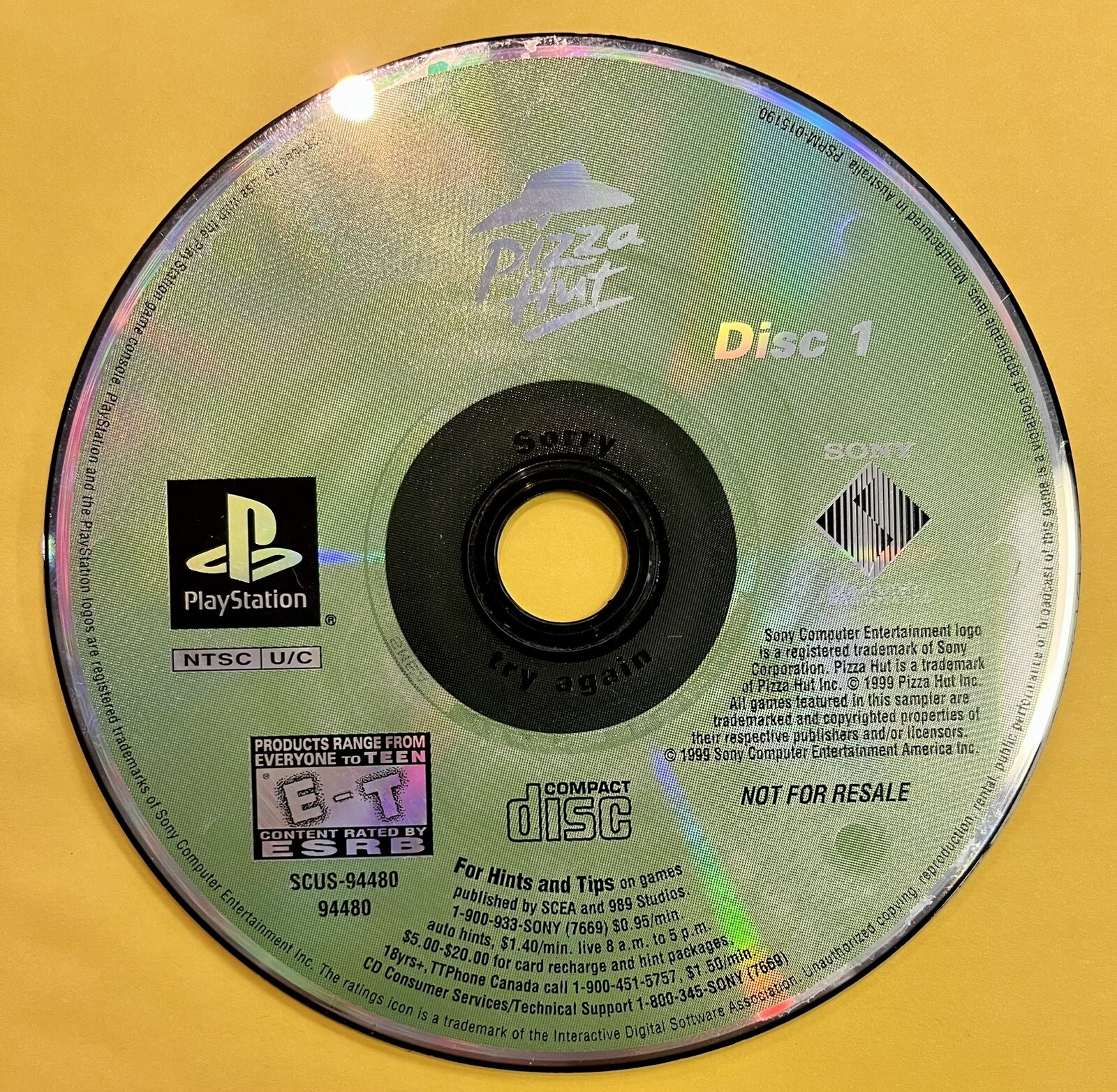 Pizza Hut Demo Disc 1 Promotional (Pizza Hut. 1999) Playstation PS1 ...