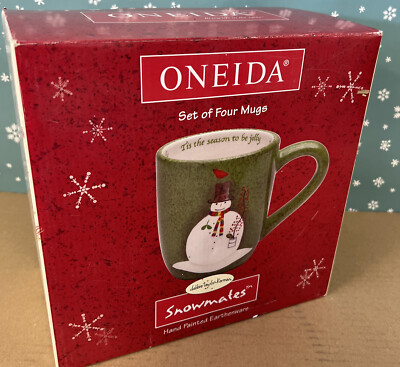 Oneida ~ 4" SNOWMATES MUGS ~ GREEN w/Snowman ~ Set of 4 - NEW IN BOX | eBay