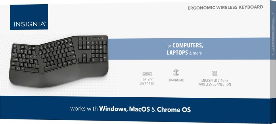 Insignia Full-Size Wireless Ergonomic Membrane Keyboard - Black | eBay