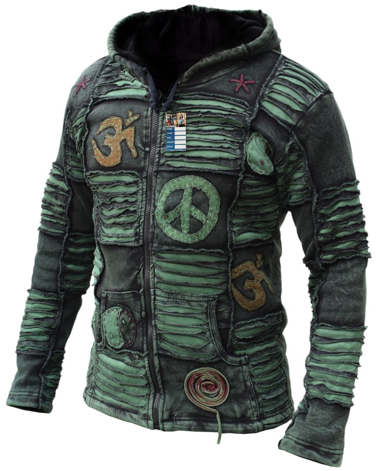 Green Stonewashed Funky Jacket Goth Cotton Light Men's Elf Pointed ...