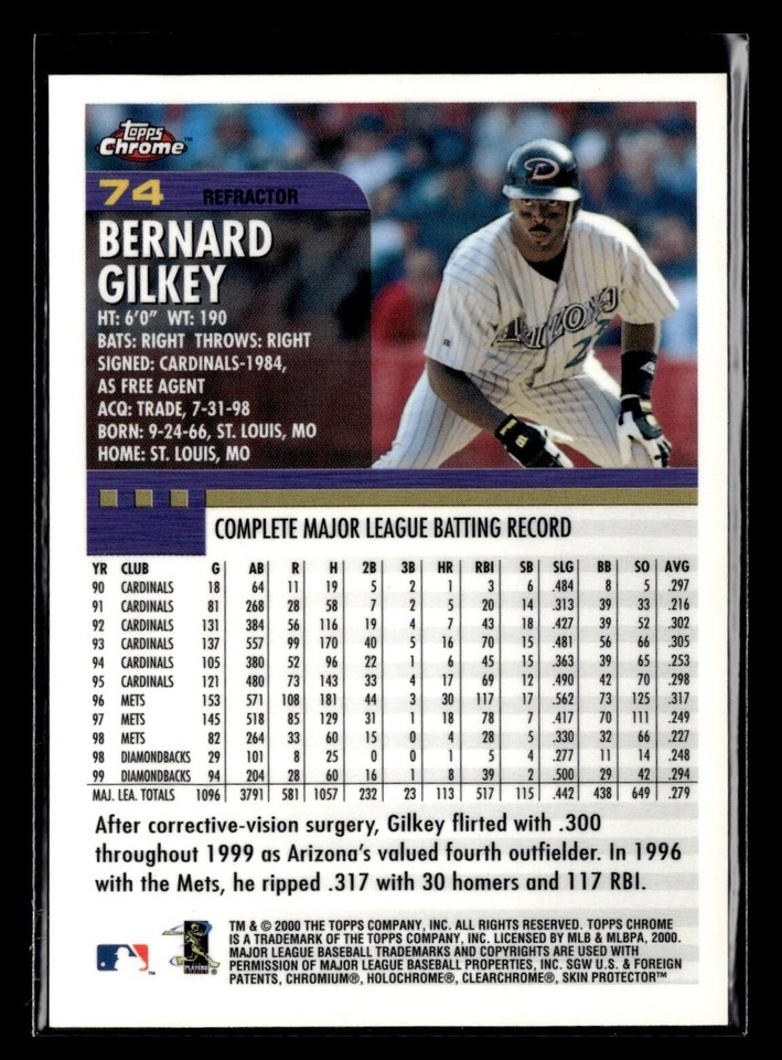 2000 Topps Chrome Refractor #74 Bernard Gilkey Dbacks | eBay