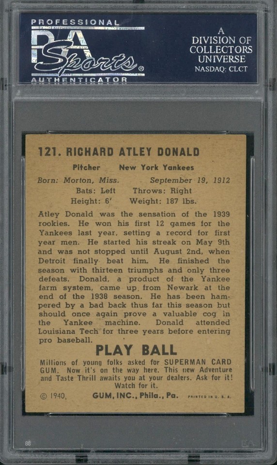 1940 Play Ball #121 Atley Donald - PSA 7 | eBay