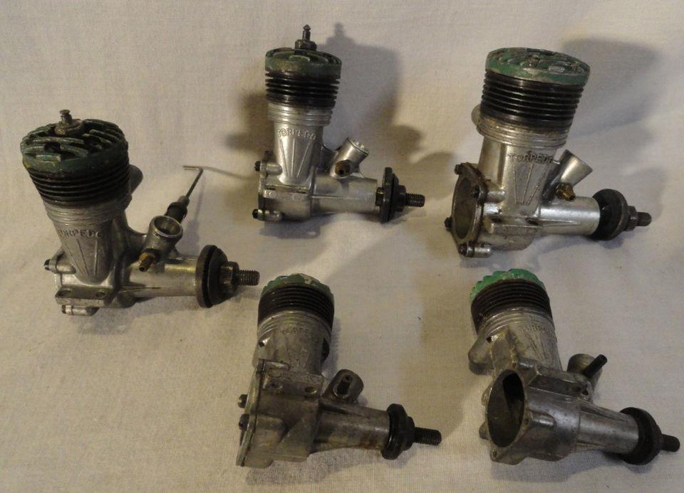 LOOK! FIVE VINTAGE K&B TORPEDO GREEN HEAD GAS PLANE ENGINES IN ONE BIG ...