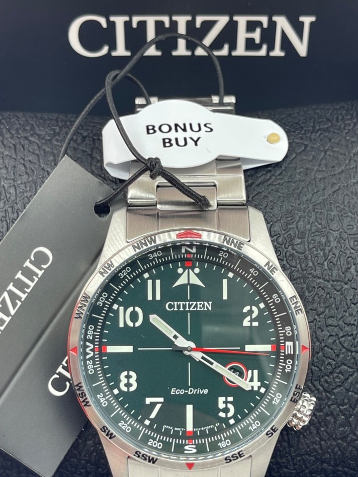 $325 CITIZEN Eco-Drive AVION Stainless Steel Men Watch x BM7551-50X ...