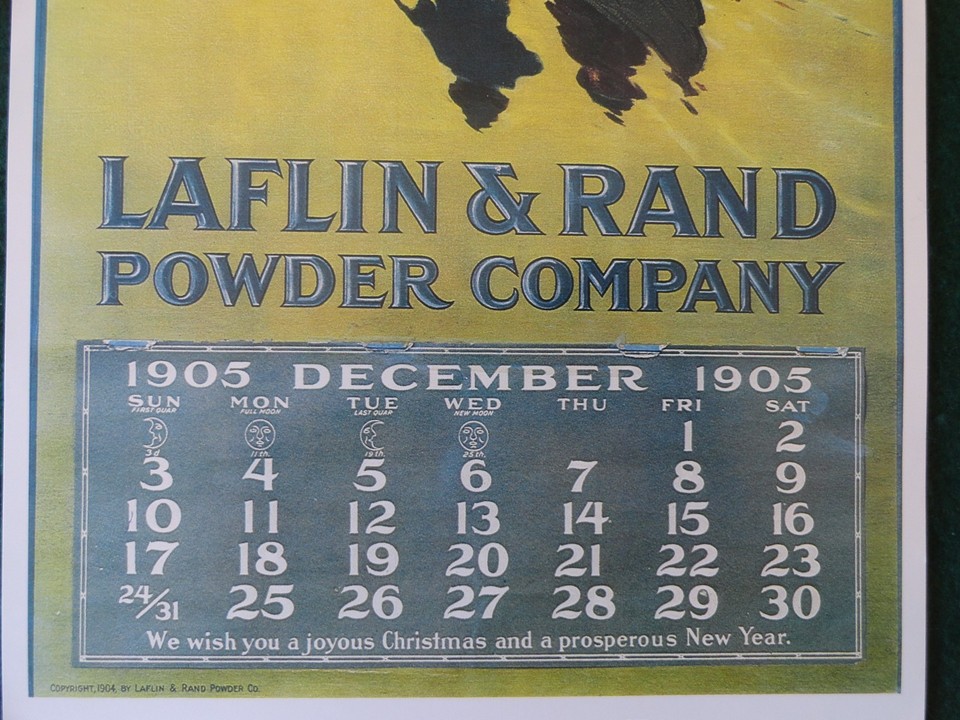 Laflin & Rand Gun Powder Company 1905 Calendar Poster No pad Philip R ...