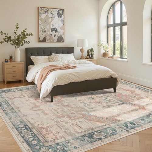 8X10 Orange Boho Rug,Large Washable Area Rugs for Living Room, Neutral ...