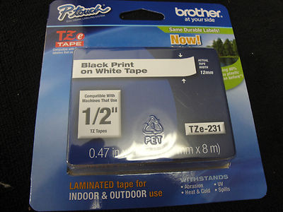2 PACK Brother P-Touch GENUINE TZe-231 BLACK ON WHITE LABEL MAKER TAPE ...