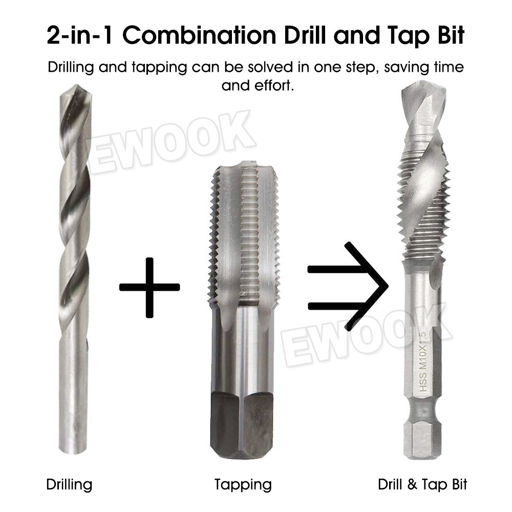 AU 6X HSS Hex Shank Tap Drill Bits Metric Thread Screw Compound Tapping ...