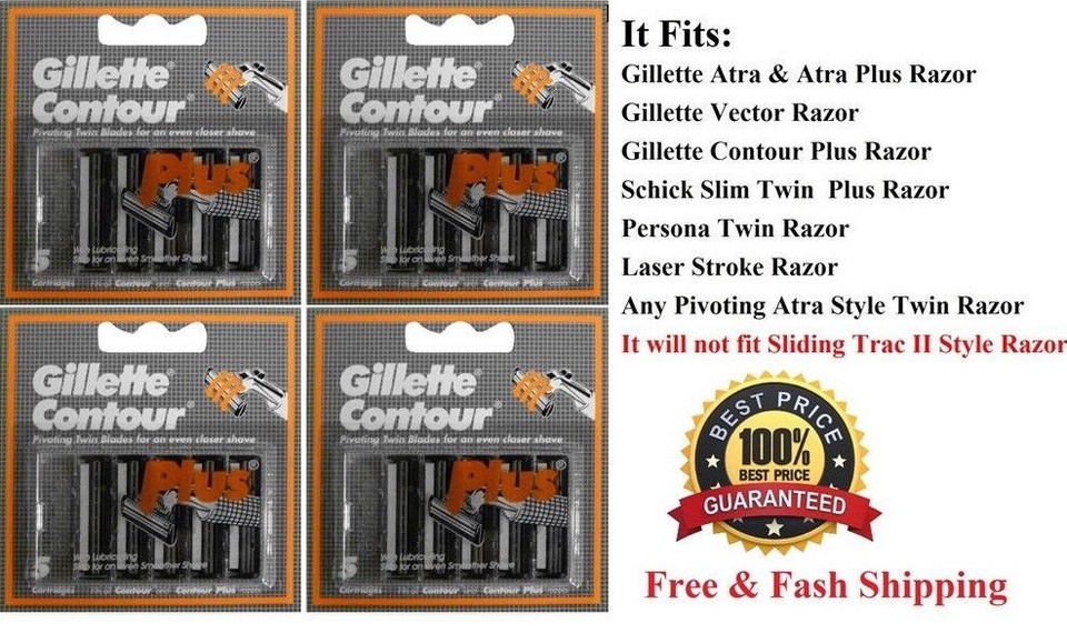 30 Gillette Contour Plus Blade Cartridge Refills Fit Atra Schick Slim ...