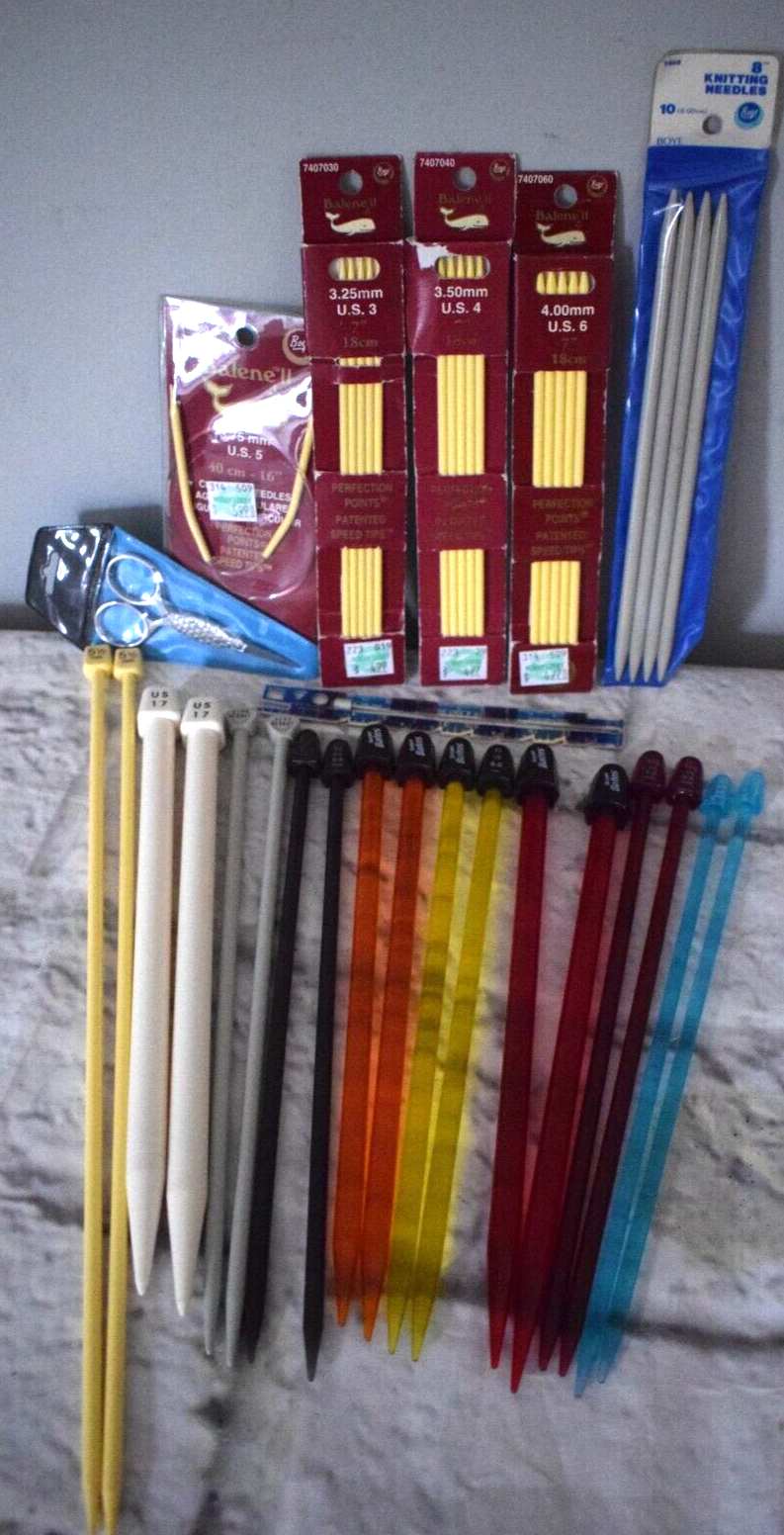 Lot of Acryllic Knitting Needles Susan Bates Crystalites Balene Boye ...