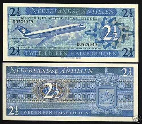 Netherlands Antilles 2½ GULDEN P-21 1970 Dutch Airplane UNC World ...