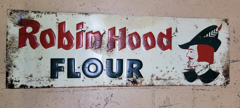 Original Genuine Vintage Robin Hood Flour Embossed Metal Sign Antique ...